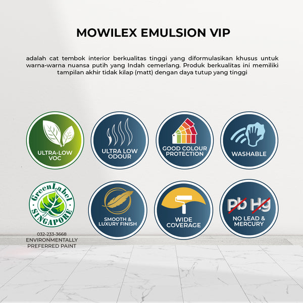 Mowilex Emulsion VIP Neutral Interior Paint | Cat Tembok Putih - MOWILEX